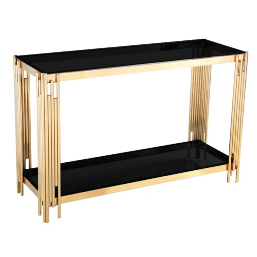 Cleveland Black Glass Console Table Gold - Frankly Flooring & Furniture