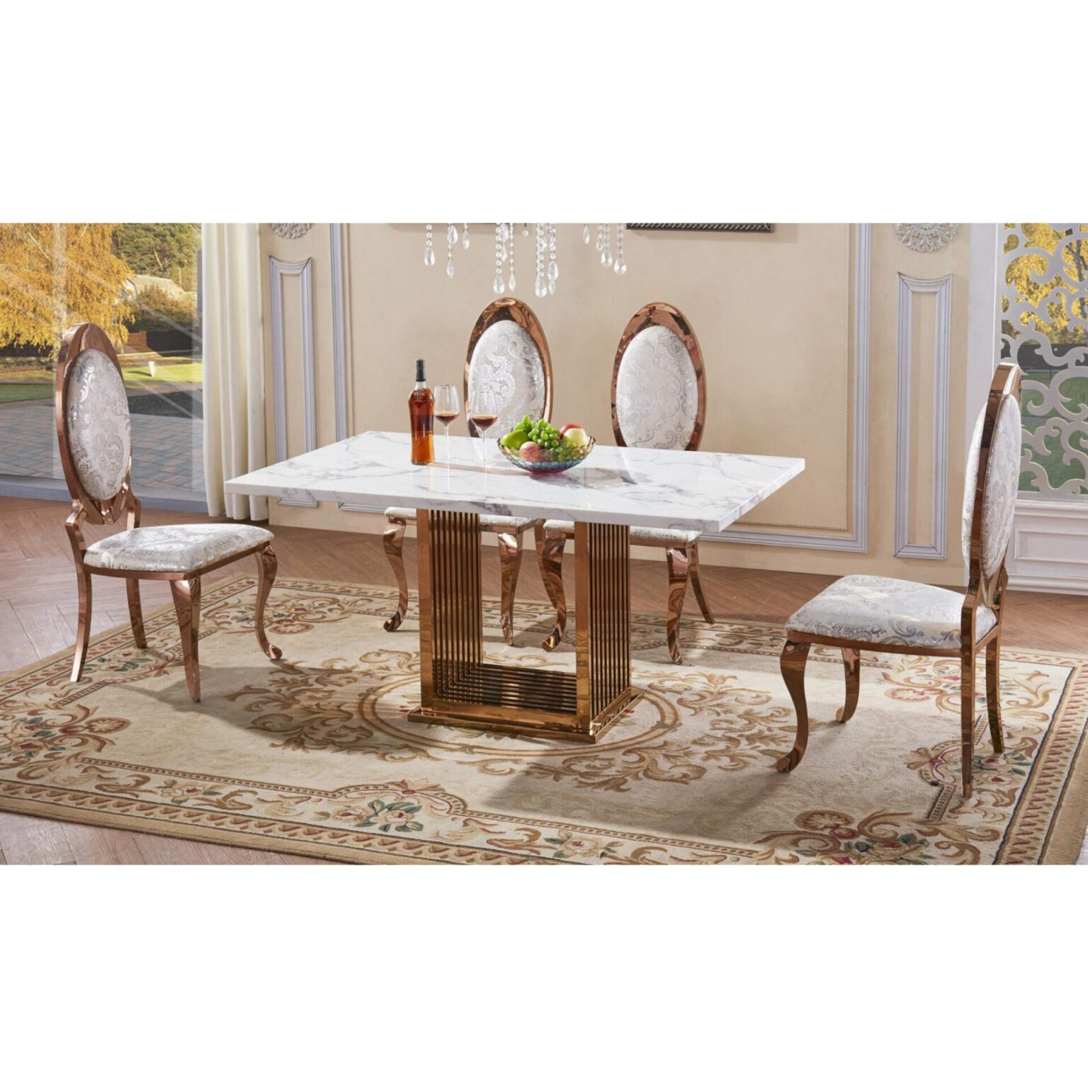Tuscany Marble Dining Table with Stainless Steel Base TUSCTAB - Frankly Flooring & Furniture